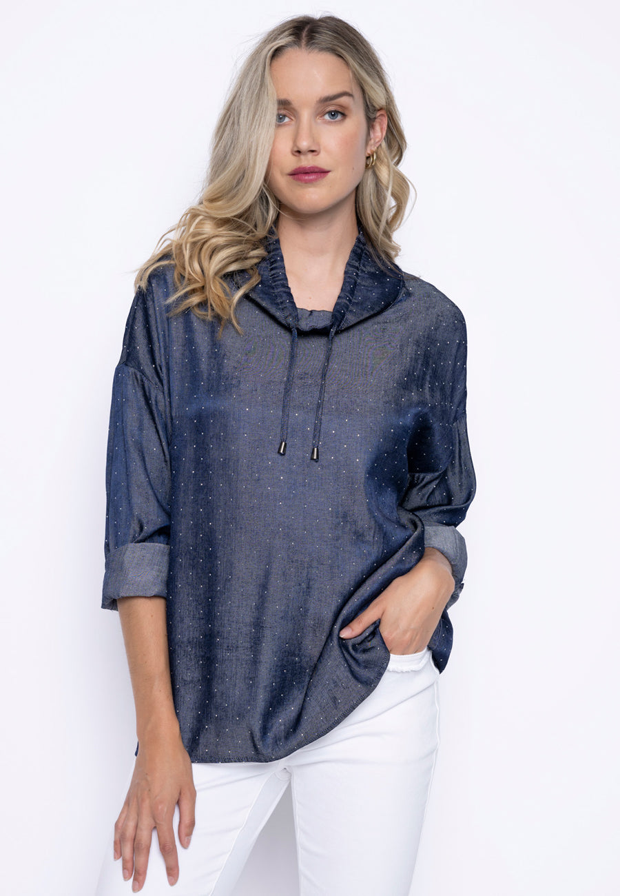 Allover Rhinestone Embellished Drawstring Neck Top | Shop Now ...